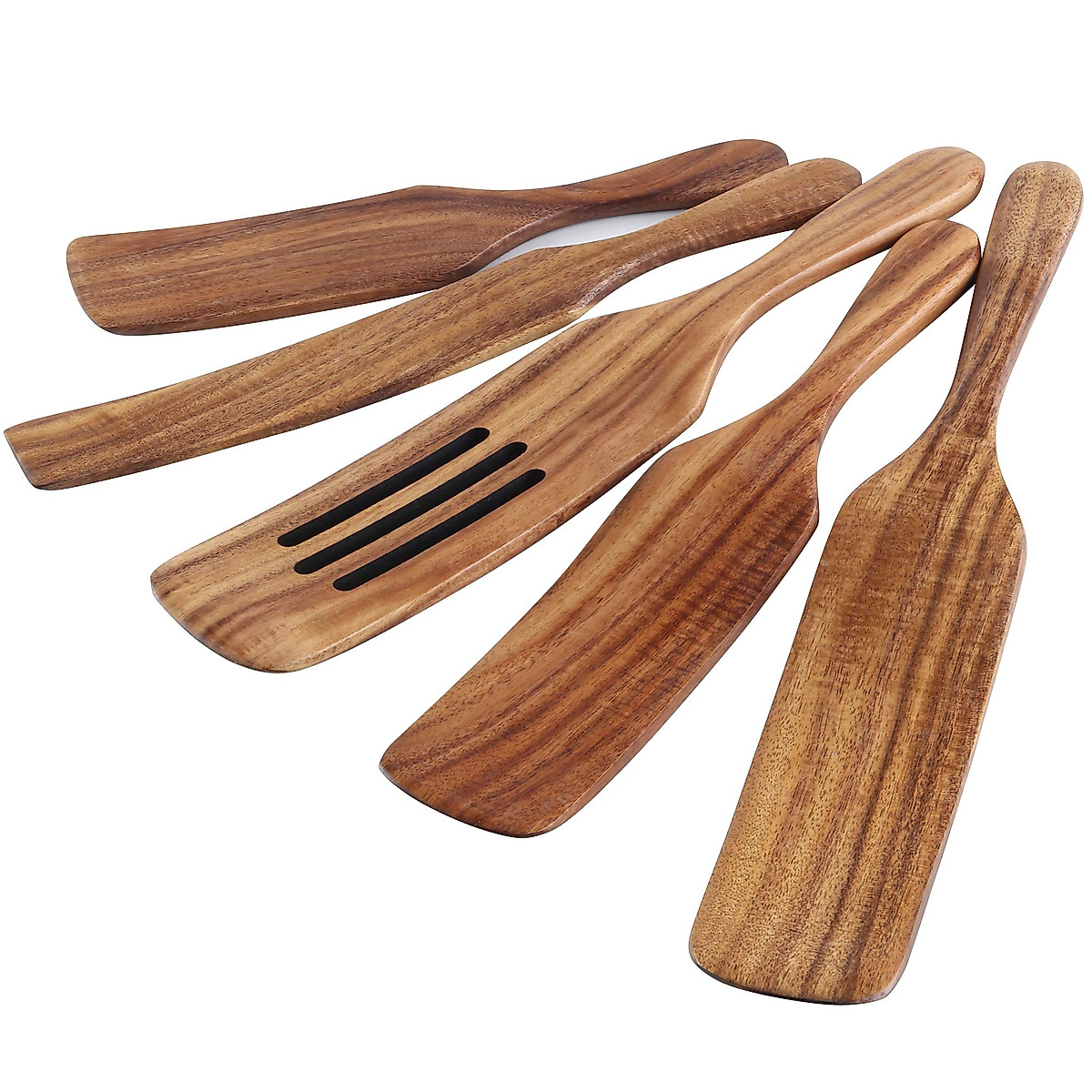 NIGILA 5Pcs Wooden Spoons Kit for Cooking Durable Acacia Wood Spurtles Kitchen Tools and Utensils Long Handle for Nonstick Cookware,Salad Strainer and Cake Make,Spurtles Kitchen Tools as Seen on TV