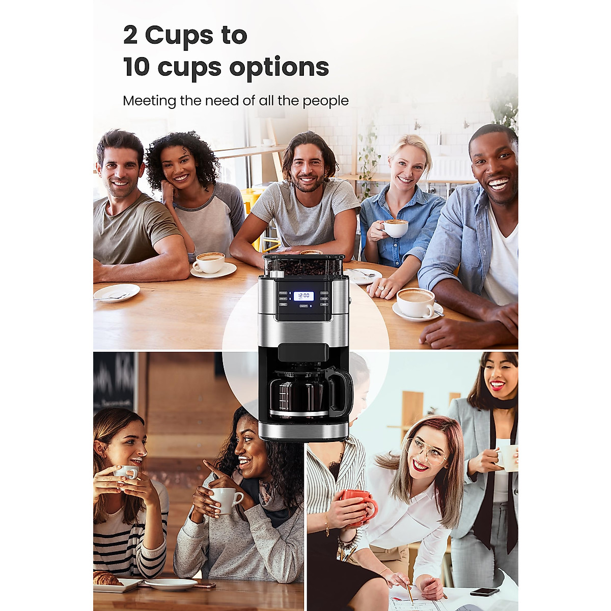 Gevi 10-Cup Coffee Maker with Grinder, Programmable Grind & Brew, 1.5L Water Reservoir, Keep Warm Plate Coffee Machine and Burr Grinder Combo