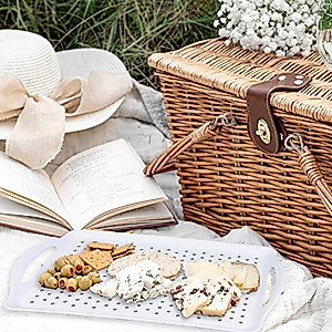 LONEA Non Slip Food Serving Tray with Handles, 2-Pack Rectangle Anti-Slip Non-Toxic Dishwasher Safe Tray for Snack Fruit Dessert Breakfast Drink Come with 2pcs Cleaning Cloths White