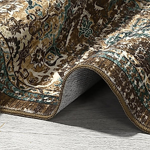 LUXLOOM Washable Rugs 9x12 Rug for Bedroom Vintage Living Room Rugs Bohemian Medallion Rug Boho Large Area Rug Non Slip Throw Rugs Stain Resistant Carpet for Office Dining Room 9'x12' Brown/Green