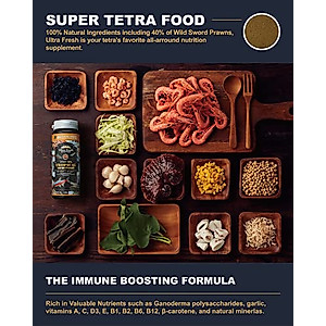 Ultra Fresh Tetra Fish Food, Slow Sinking, All Natural Ingredients, Wild Sword Prawns, Spirulina, Natural Color Enhancement, Small Granules for Small Fish, Tropical Micro Pellet 1.87 oz