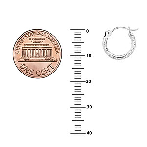 Ritastephens 14k White Gold Mini Hoops Hoop Earrings Tubular 2x12mm Diamond-Cut