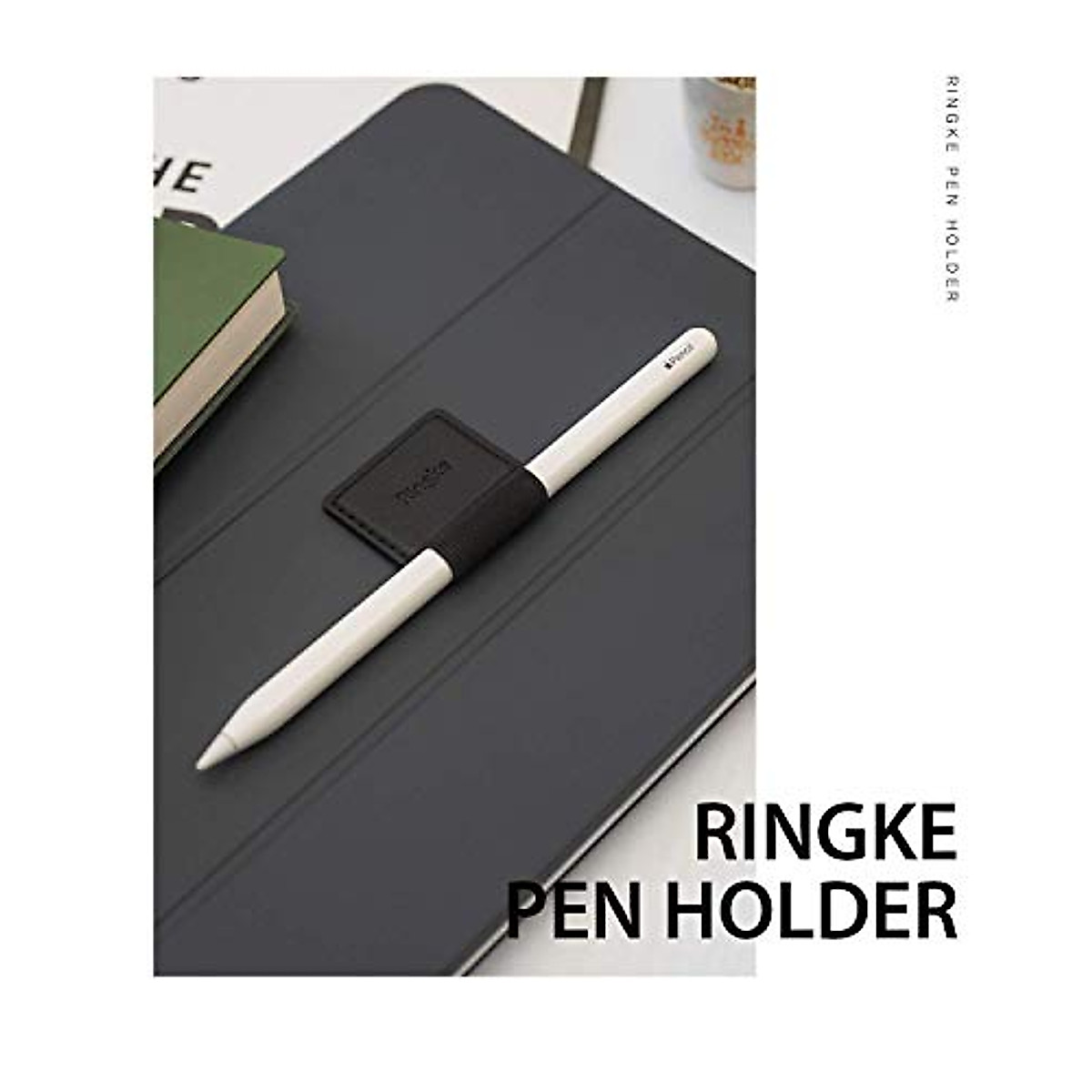 Ringke Pen Holder for Apple Pencil, Journal, Notebooks, and More - 3M Self Adhesive PU Leather Durable Pen Loop with Elastic (3 PACK) - Black