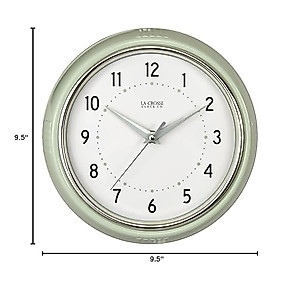 La Crosse Clock 9.5-inch Retro Diner Pistachio Green Quartz Wall Clock - 404-3024PH