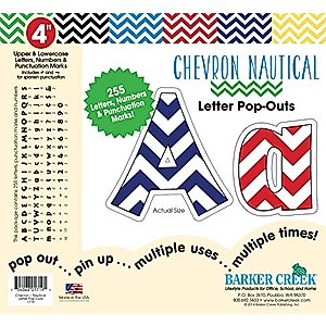Barker Creek Letter Pop-Outs, 4" Chevron Nautical, Multicolor Designer Letters for Bulletin Boards, Breakrooms, Reception Areas, Signs, Displays, and More! 4", 255 Characters per Set (1719)