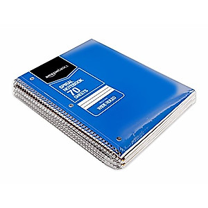 Amazon Basics Wide Ruled Wirebound Spiral Notebook, 70-Sheet, 5 Pack, Multicolor