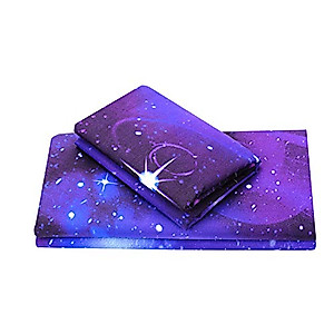 Bedlifes Galaxy Sheets Outer Space Sheet Set Galaxy Themed Sheets 3 pcs Flat Sheet& Fitted Sheets with 1 Pillowcases(Purple Twin)