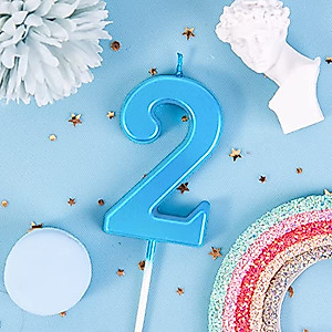 PHD CAKE 2.76 Inch Modern Blue 2 Number Birthday Candles, Blue Number Candles, Cake Number Candles, Party Celebration
