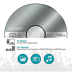 Maxell – 648220, Premium Quality Noise free Surface Playback Recordable CDs 700Mb Storage – 2x to 48x, Write Speed with 80 minutes - Blank CDs, CD Storage & Reusable Spindle Case Holder - 5 Pack