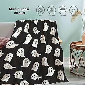 Cute Little Funny Ghost Blanket Gift for Girls Boys, Spooky Decor Plush Soft Fleece Flannel Black White Spooky Halloween Throw Blanket Sheet for Toddler Kids Lap Chair 40X30In