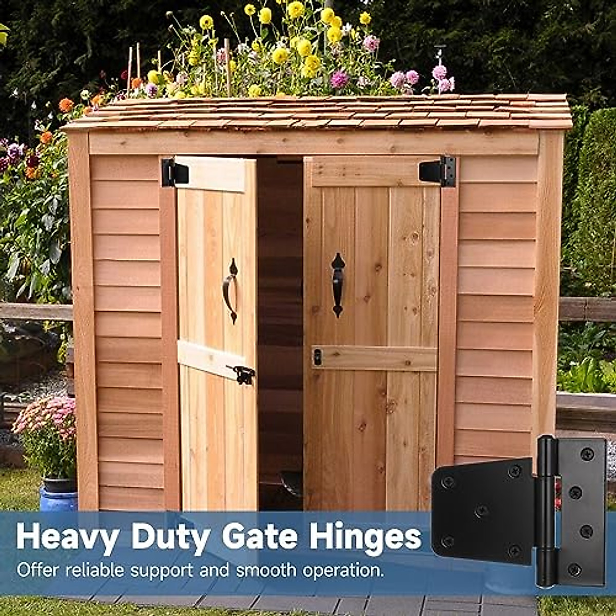 Heavy Duty Gate Hinges, 4 Pack 3.5 Inches Shed Door Hinges with 36 Screws, Rustproof Metal Square Shed Barn Door Hinges, Self-Closing Spring Gate Hinges for Wooden Fences