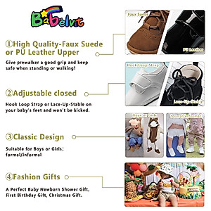 Babelvit Baby Boys Girls Loafers Oxford Shoes Lace Up Sneakers First Walking Shoes PU Leather Moccasins Soft Rubber Sole Boots Unisex Ankle Strap Infant Toddler Newborn Outdoor Sporty Crib Dress Shoes