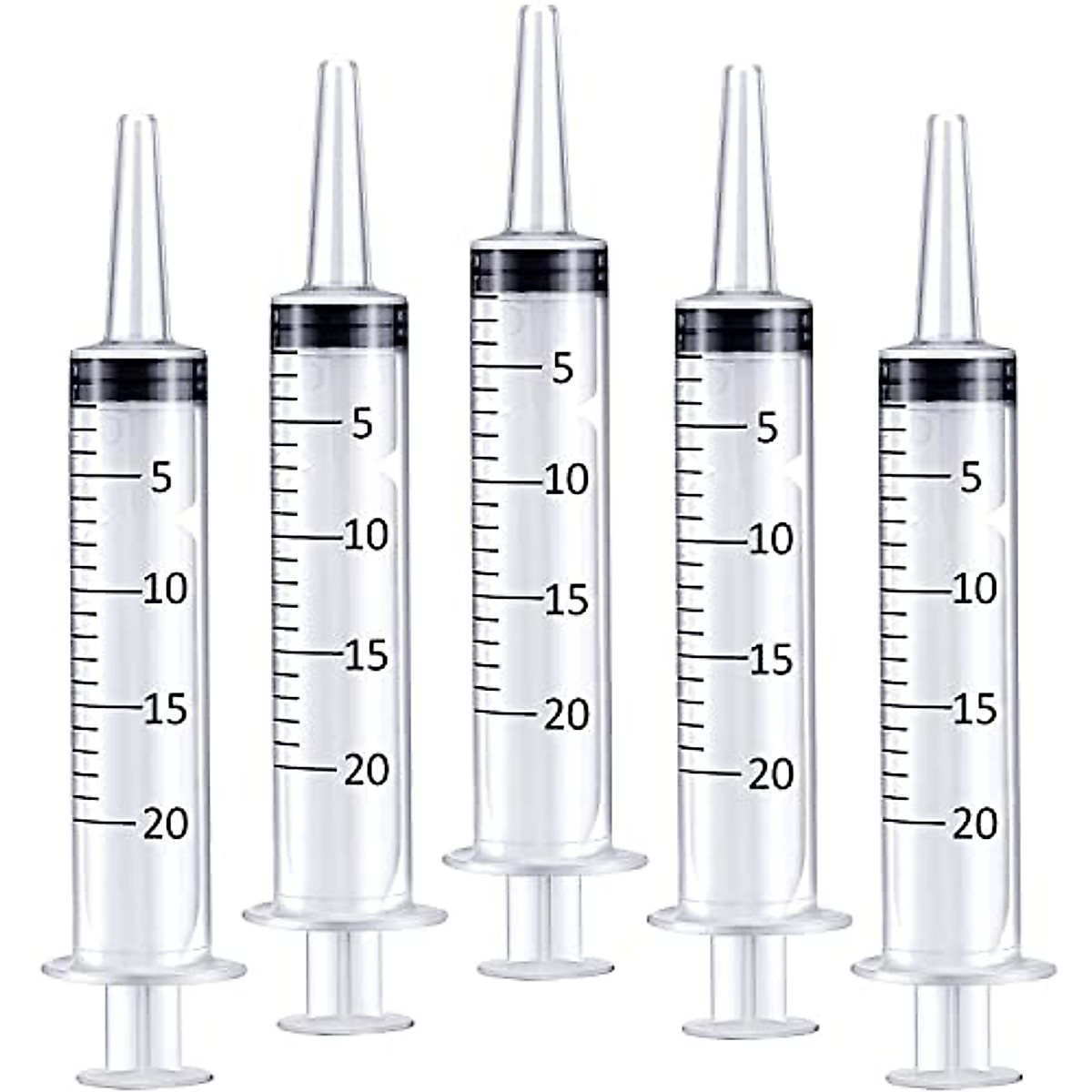 5 Pack 20ml Large Plastic Syringe, Syringe for Liquid, Oral, Scientific Labs, Measurement, Feeding Pets, Glue or Oil or Fluid Applicator, Individual Packaged with Cap (20 ML)