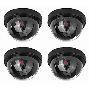 NONMON 4 Pack Dummy Fake Camera Security CCTV Dome Cameras with Flashing Red LED Light for Indoor Outdoor Home Business, Black