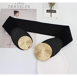 losofar Women Elastic Wide Stretchy Waist Cinch Belt Retro Fashion Automatic Buckle Waistband (black gold, waist below 42")