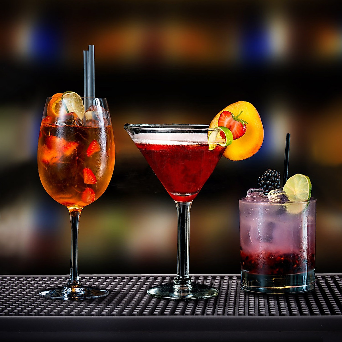 Facmogu 18 x 12 Inch Rubber Bar Mats, Black Heavy Duty Bar Mat PVC Rubber Wet Dish Drying Spill Matting Non Slip Heat Resistant for KTV Bar Glass, Restaurant, Home Counters