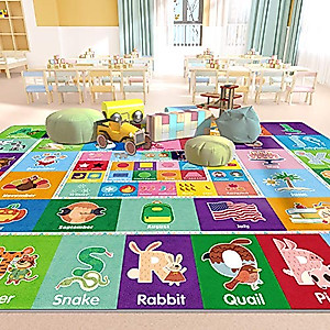 PartyKindom Kids Play Rug Mat Playmat with Non-Slip Design Playtime Collection ABC, Shape, Season, Month, Opposite and Animal Educational Area Rug for Kids Bedroom Playroom (78.7 x 59 inch)