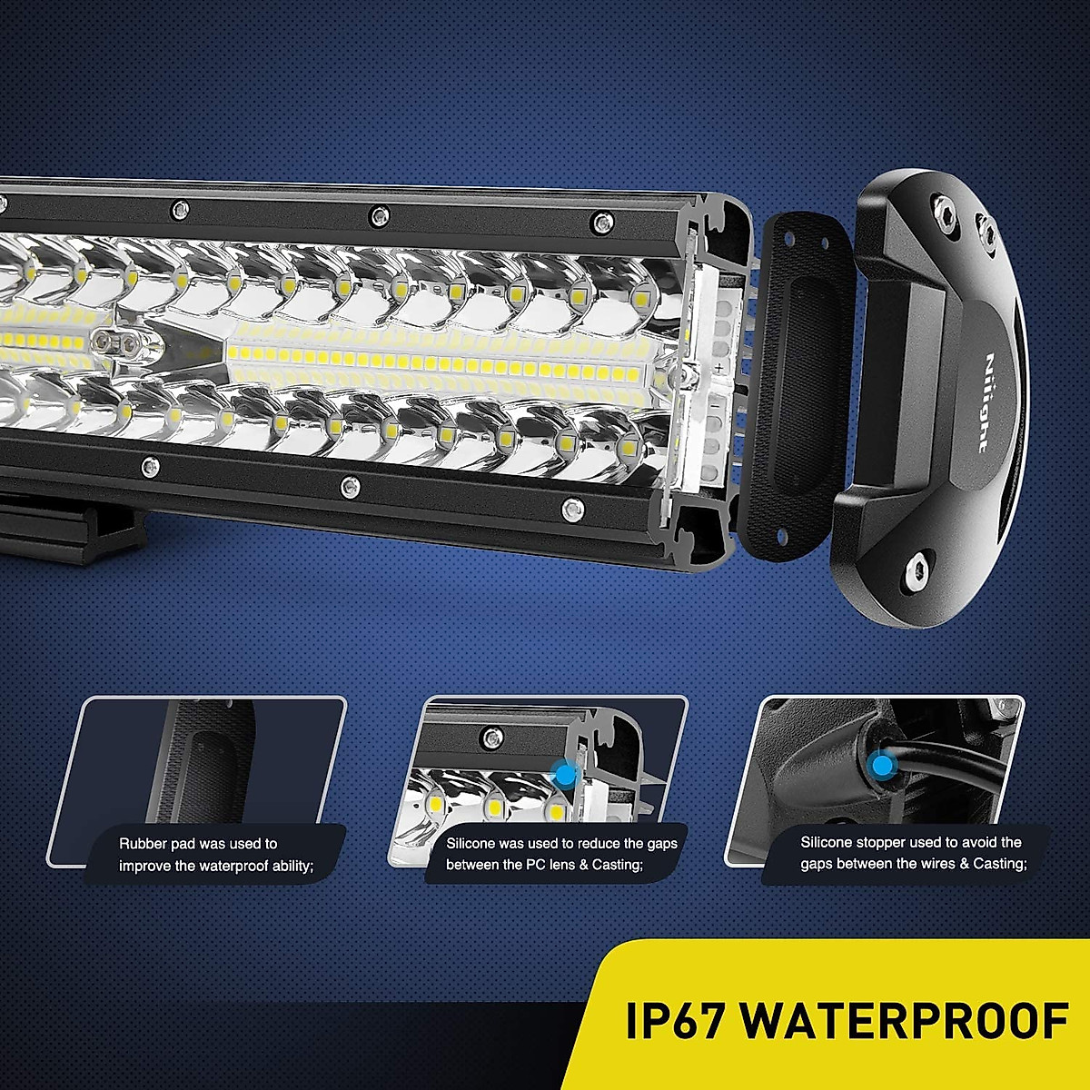 Nilight 12 Inch 300W LED Light Bar Triple Row Flood Spot Combo, Aluminum Housing, IP67 Waterproof, 30000LM, 2 Years Warranty