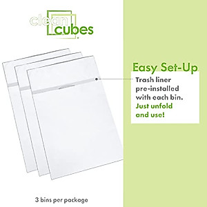 Clean Cubes 30 Gallon Trash Cans & Recycle Bins for Sanitary Garbage Disposal. Disposable Containers for Parties, Events, Recycling, and More. 3 Pack (White)