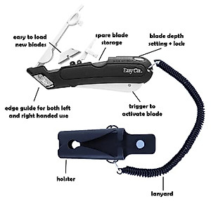 EasyBoxCutter, Easy Cut 1000 White Cutter with 10 ct Standard Replacement Extra Tape Cutter at Back, Dual Side Edge Guide, 3 Blade Depth Setting