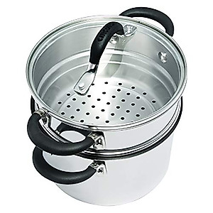 Circulon Momentum Stainless Steel Sauce Pan/Saucepan with Steamer Insert, 3 Quart, Silver