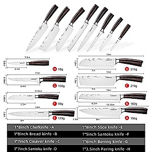 8 Pcs Professional Kitchen Chef Knife Set, High-Carbon Stainless Steel with Ergonomic Handle Knife Set ,Ultra Sharp Japanese Knife set---Cobinliy
