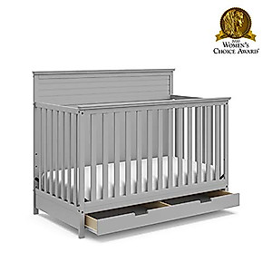 STORKCRAFT Homestead 5-in-1 Convertible Crib with Drawer (Pebble Gray) – GREENGUARD Gold Certified, Crib with Drawer Combo, Includes Nursery Storage Drawer, Converts to Toddler Bed and Full-Size Bed