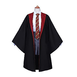 Magic Robe Four Magic College Styles Wizard Witch Cape School Uniform Hooded Cloak Windcoat Halloween Costume (Red, 150)
