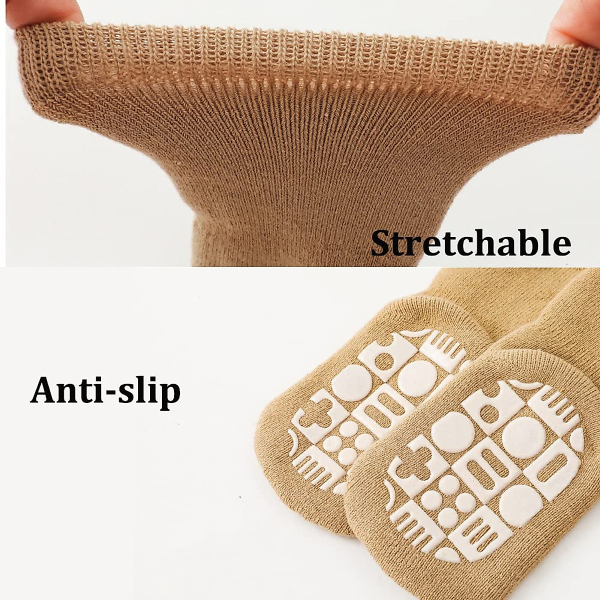 Exegawe Baby Non Slip Socks Winter - 5 Pairs Toddler Kids Thick Warm Crew Socks with Grips for Girls Boys Non Skid Socks(F1-5 Colors,M/1-3 Years)