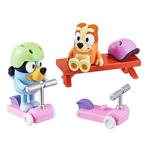 Bluey Dog Vehicle 2-Pack, 2.5-3" Bluey & Bingo Articulated Figures - Scooter Time