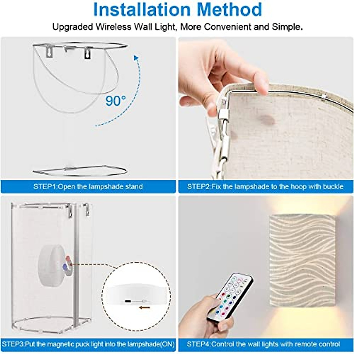 CAKOJV188 Battery Operated Wall Sconces Wireless Wall Lamp Fixtures saemless Abstract Grey White Dimmable Wall Lights for Bedroom Living Room Hallway Set of 2