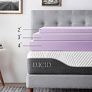 LUCID 2 Inch Lavender Infused Memory Foam Mattress Topper - Ventilated Design - California King Size