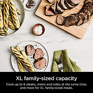 Ninja IG601 Foodi XL 7-in-1 Indoor Grill Combo, use Opened or Closed, Air Fry, Dehydrate & More, Pro Power Grate, Flat Top Griddle, Crisper, Black, 4 Quarts