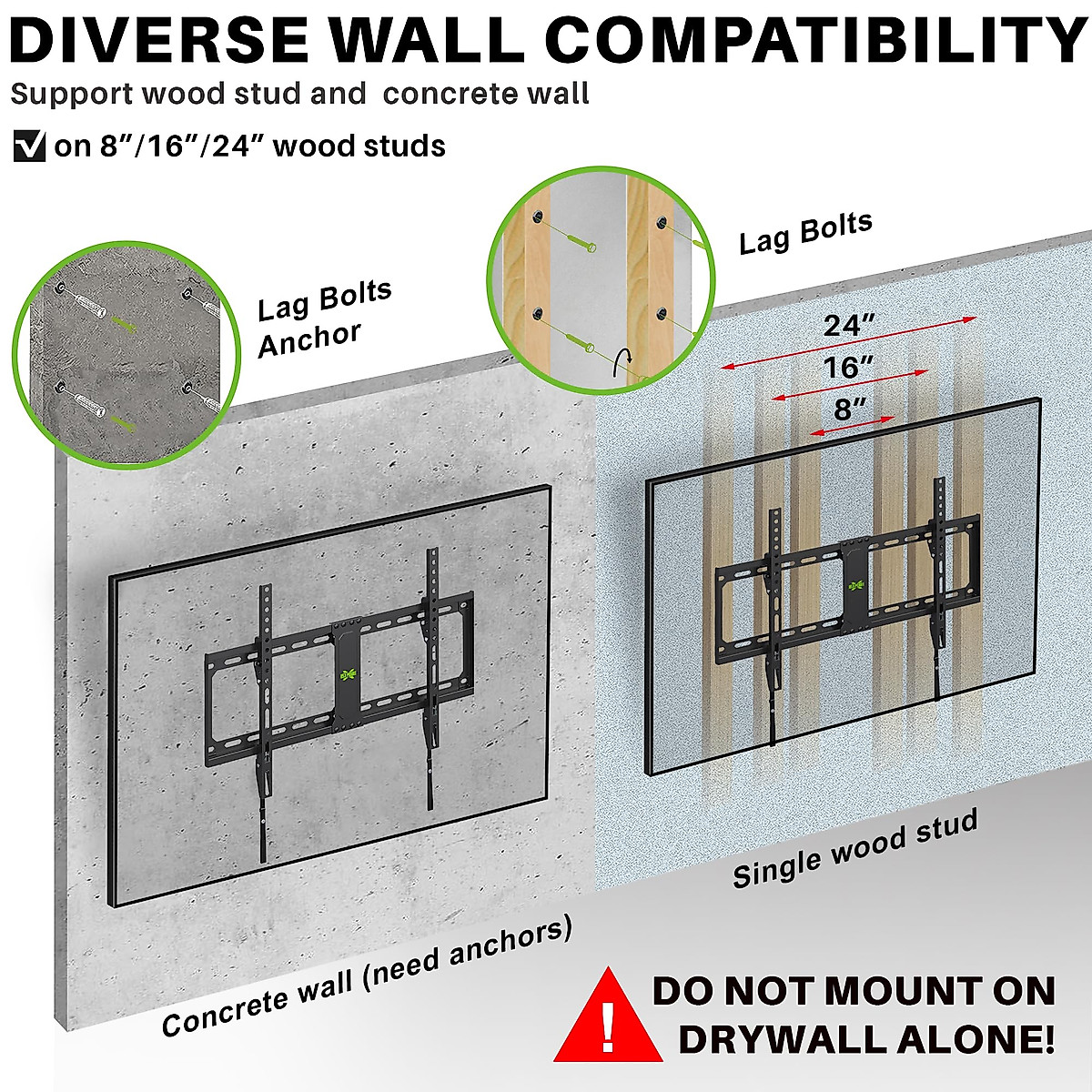USX MOUNT TV Wall Mount Tilting Brackets for Most 37"-90" Flat Curved Screen TVs, Wall Mount TV Bracket with Max VESA 600x400mm, Weight Capacity 132lbs, Low Profile Space Saving for 16", 24" Stud