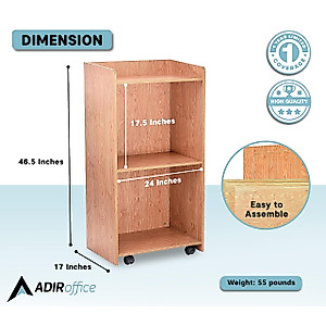 AdirOffice Podium with Wheels, Hostess Stand for Restaurant, Rolling Podium Stand, Medium Oak