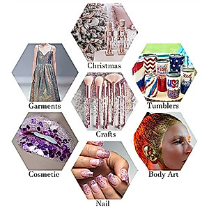 Holographic Chunky Glitter, Rose Gold Glitter, Chunky Mix Glitter, Poly Holographic Chunky Mix Glitter for Resin, DIY, Body & Nail Art Decoration