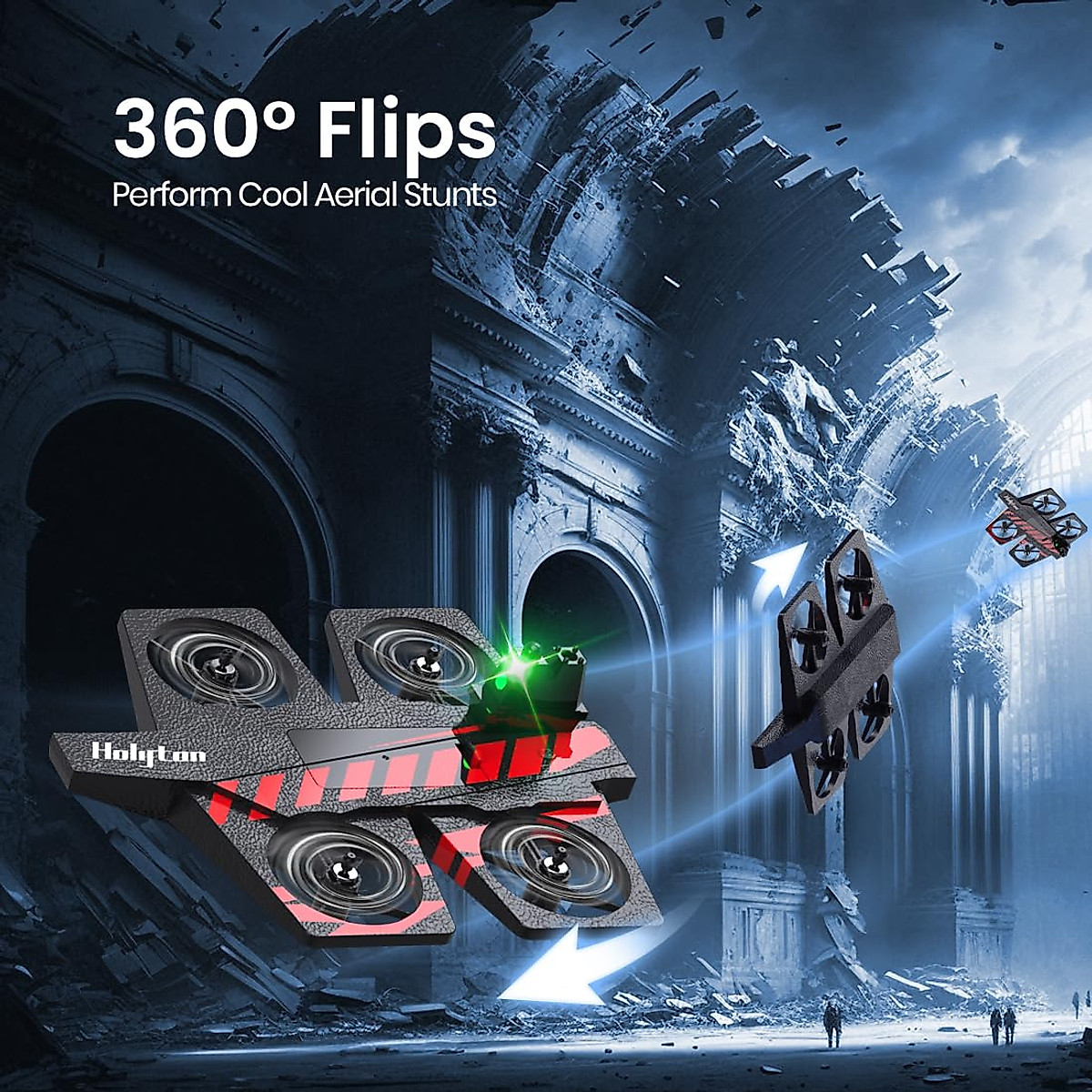 Holyton 2 in 1 Indoor RC Plane for Kids - Altitude Hold, 3D Flips, Headless Mode, 2 Batteries, Easy to Fly Airplane for Ages 8-12