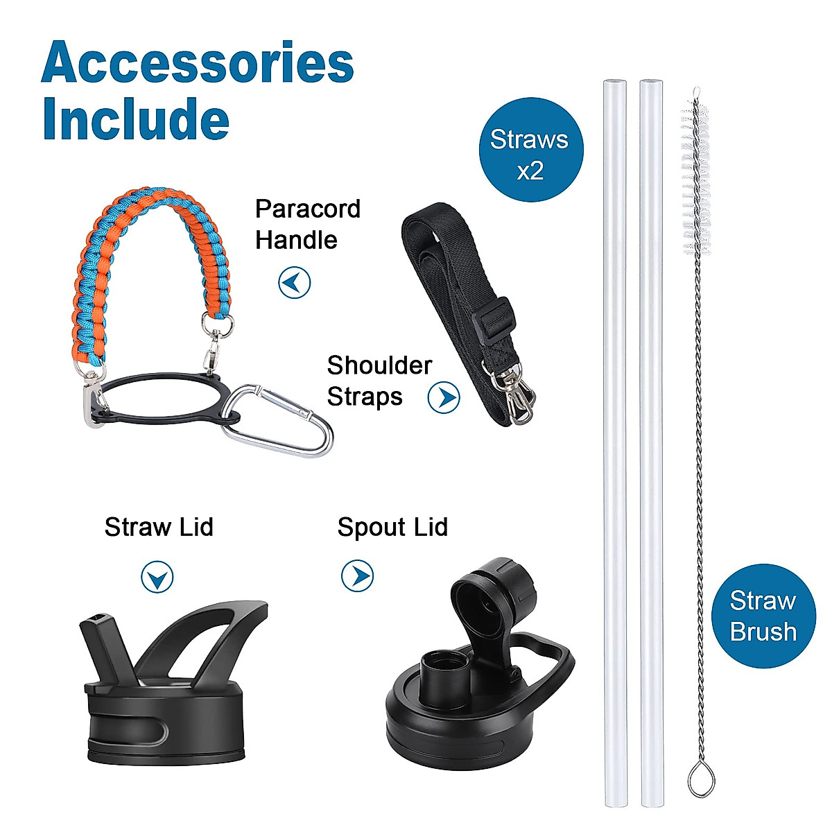 WEREWOLVES 24 oz Insulated Water Bottle With Paracord Handles & Strap & Straw Lid & Spout Lid,Reusable Wide Mouth Vacuum Stainless Steel Water Bottle for Adults (New-Summer Orange, 24 oz)