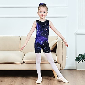 MODAFANS Leotards for Girls Gymnastics Dance unitards Tumbling Biketards with Hair Scrunchie for10-11T,Mystery Cosmic