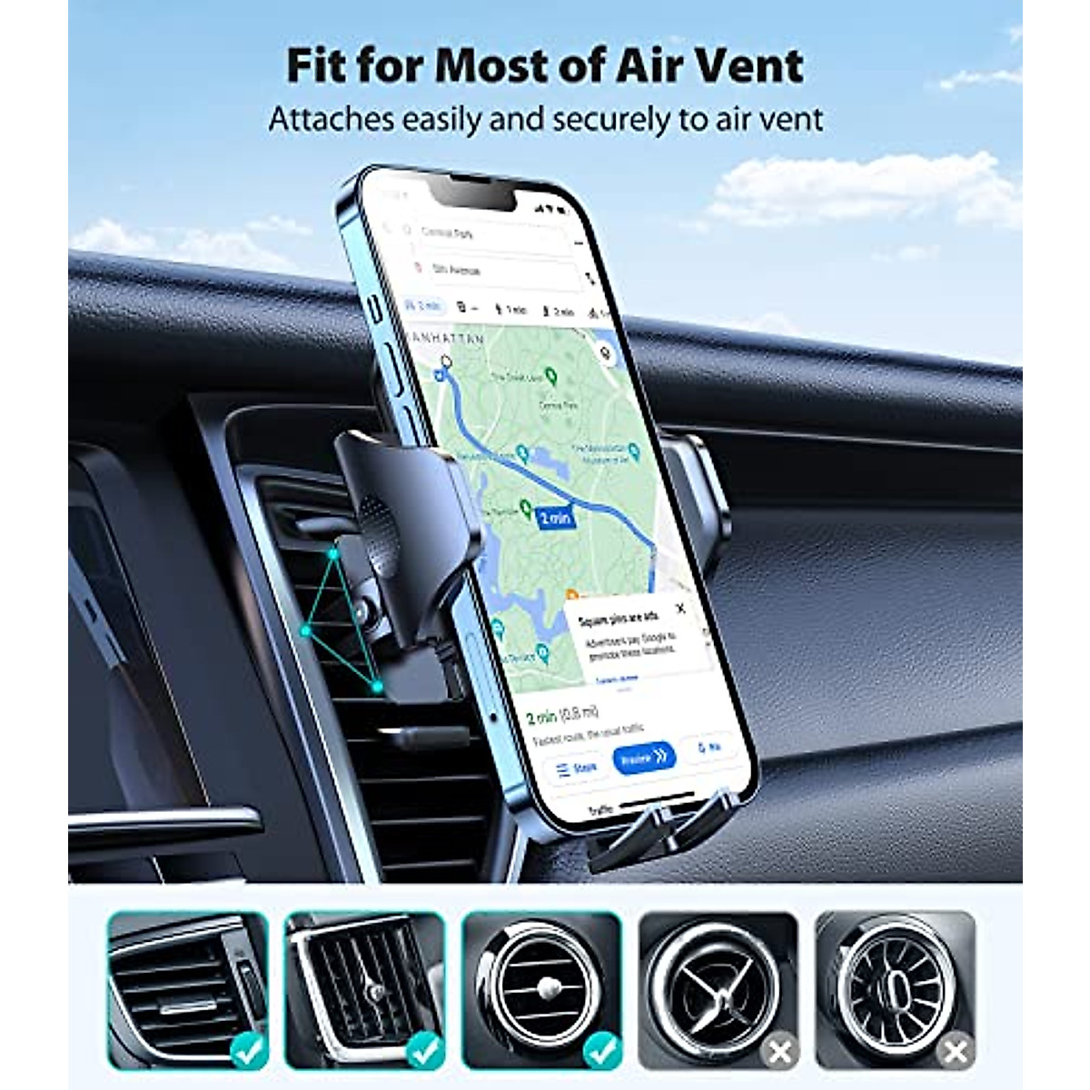 VICSEED Car Phone Holder Mount [All-Round Silicone Protection][Doesn't Slip&Drop] Air Vent Cell Phone Holder for Car Hands Free Easy Clamp Cradle in Vehicle Fit All iPhone Samsung Android Smartphone