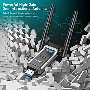 EDUP USB 3.0 WiFi Adapter AC 1300Mbps Long Range High Gain Dual Band Antennas 5.8Ghz/2.4Ghz Wireless Network Adapters for Desktop PC Laptop Support Windows 11/10/8.1/8/7/XP/Vista/Mac 10. 6-10.15