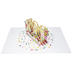 100th Birthday Pop-Up Card, Elegant Floral Design with Glittering Gold Accents, Stunning 3D Pop-Up Greeting Card for Milestone Celebrations