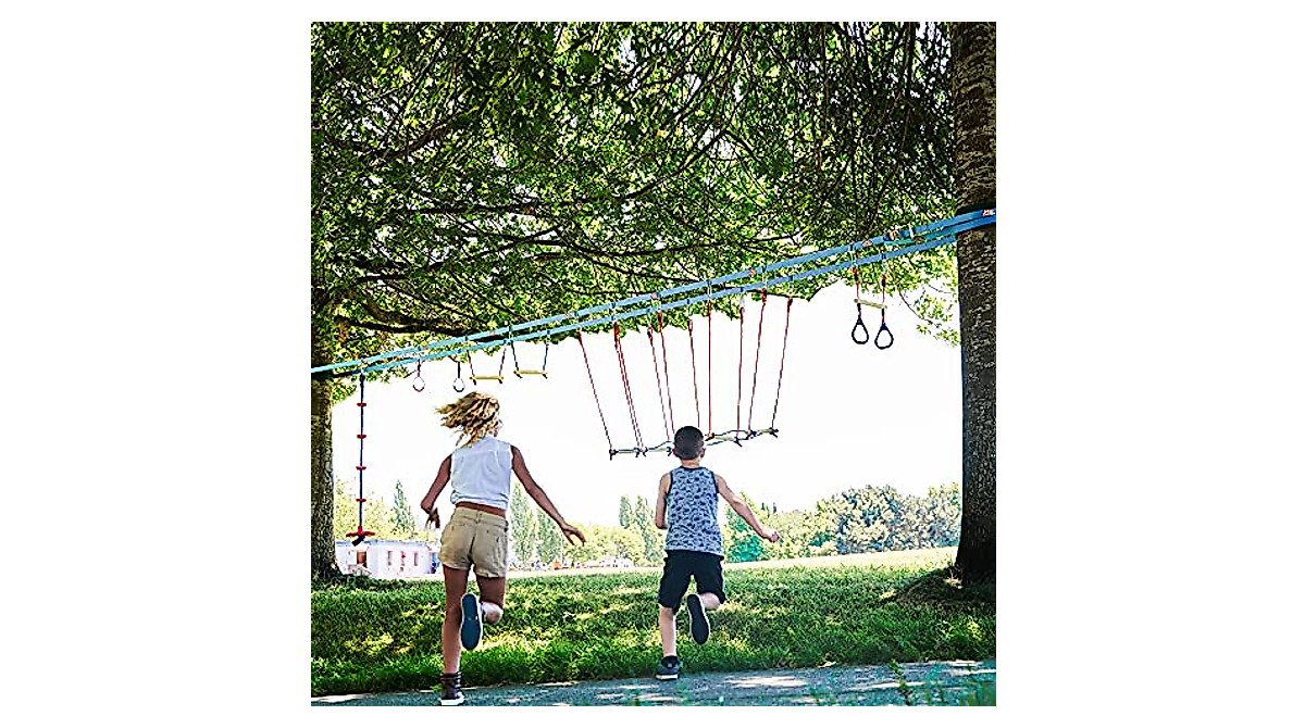 Kids Ninja Slackline Obstacle Course - 80 Ft Backyard Fun | Monkey Bars