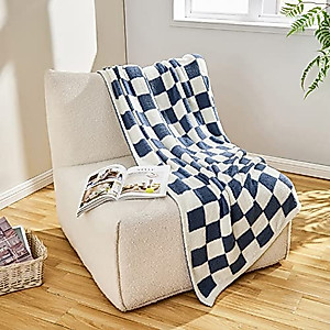 CozeCube Checkered Blanket,Ultra Soft Cozy Blue Checkered Throw Blanket Fuzzy Fleece Blanket, Warm Fluffy Microfiber Knitted Checkerboard Throw Blanket for Couch Bed Sofa Chic Home Decor,50x60 Inches