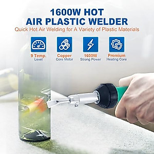 Iglobalbuy 110V 1600W Hot Air Plastic Welding Welder, Handheld Hot Air Vinyl PVC TPO Heating Welding Gun w/Nozzles Adjustable Temperature Roofing Welder Kit