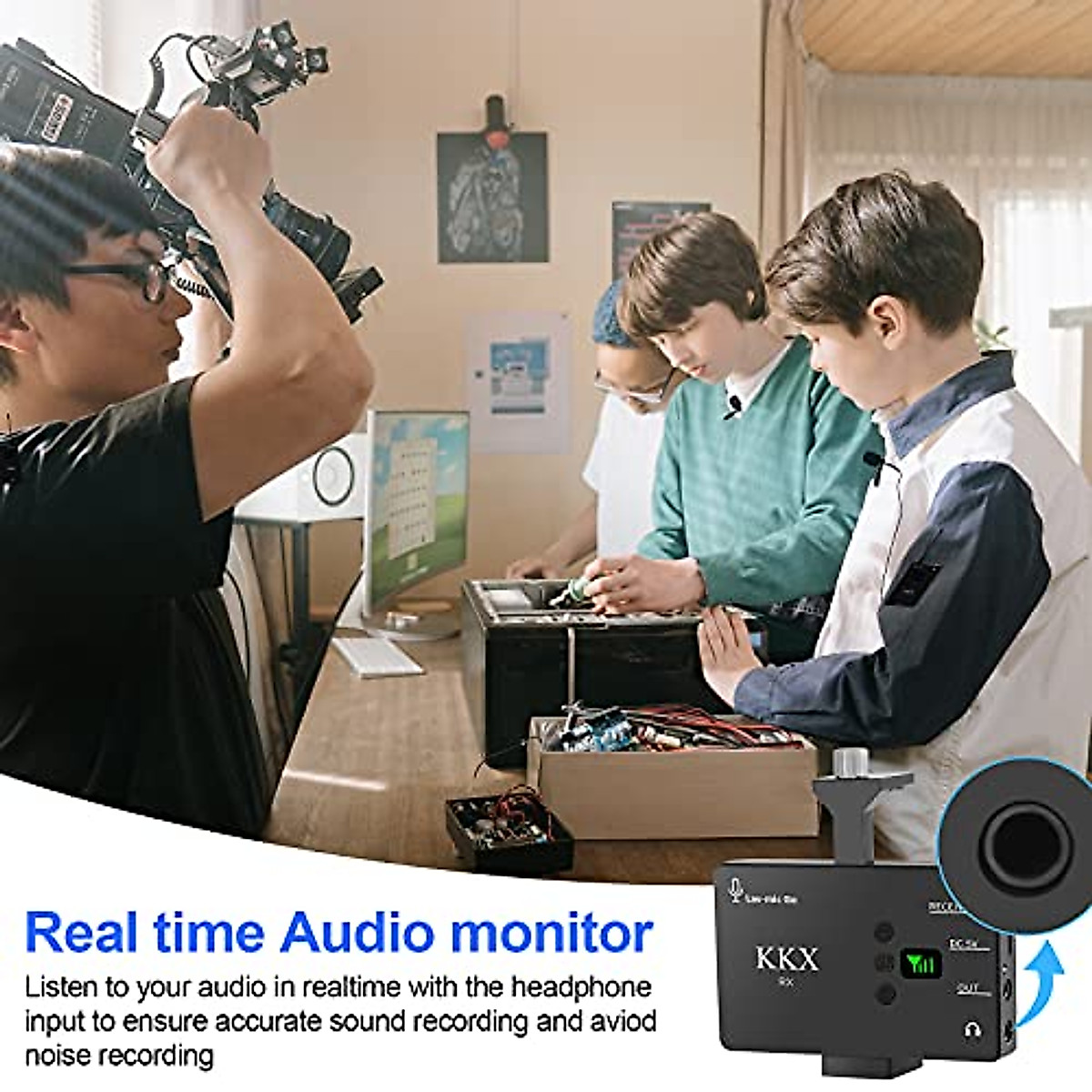 KKX UHF Wireless Lavalier Microphone System Professional Dual Transmitters Wireless Lapel Mic System Compatible with iPhone, DSLR Camera, Camcorder, Conference, Interview & YouTube