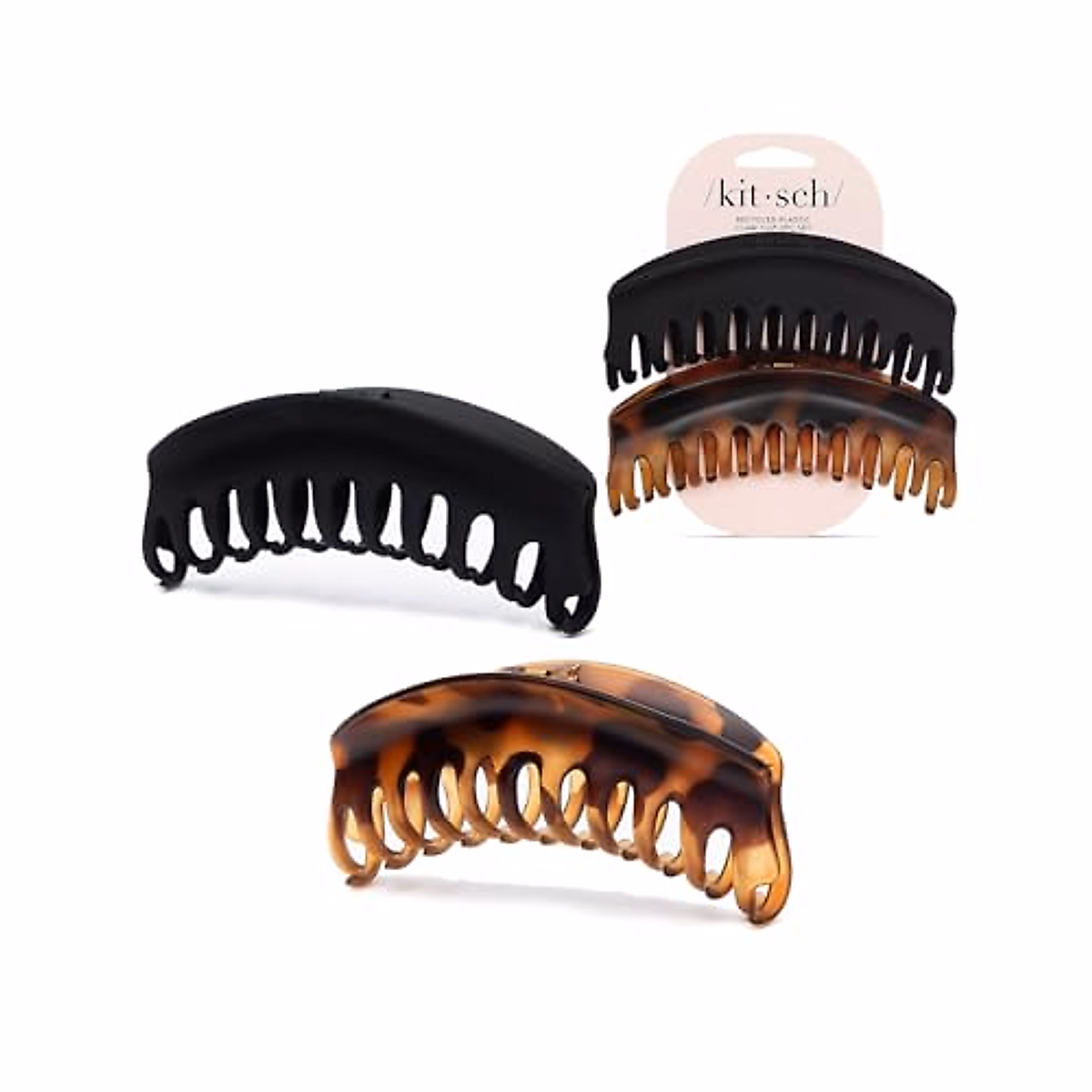 Kitsch Large Hair Clips for Women - Jumbo Dome & Claw Clips for Thick Hair | Big Banana Clips for Teen Girls | Stylish Hair Styling Accessories (2pc Tortoise&Black)