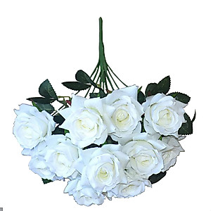 Artificial Rose Flower 12 Heads Bridal Bouquet Silk Rose Bulk for Wedding Home Valentine's Day Party Decor White Rose