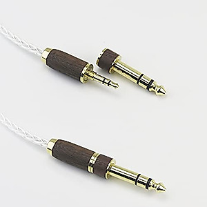 NewFantasia 3.5mm 1/8" TRS Male and 6.3mm 1/4" Adapter to 4.4mm Balanced Female Headphone Audio Adapter Cable 8 Cores 6N OCC Copper Single Crystal Silver Plated Wire Walnut Wood Shell
