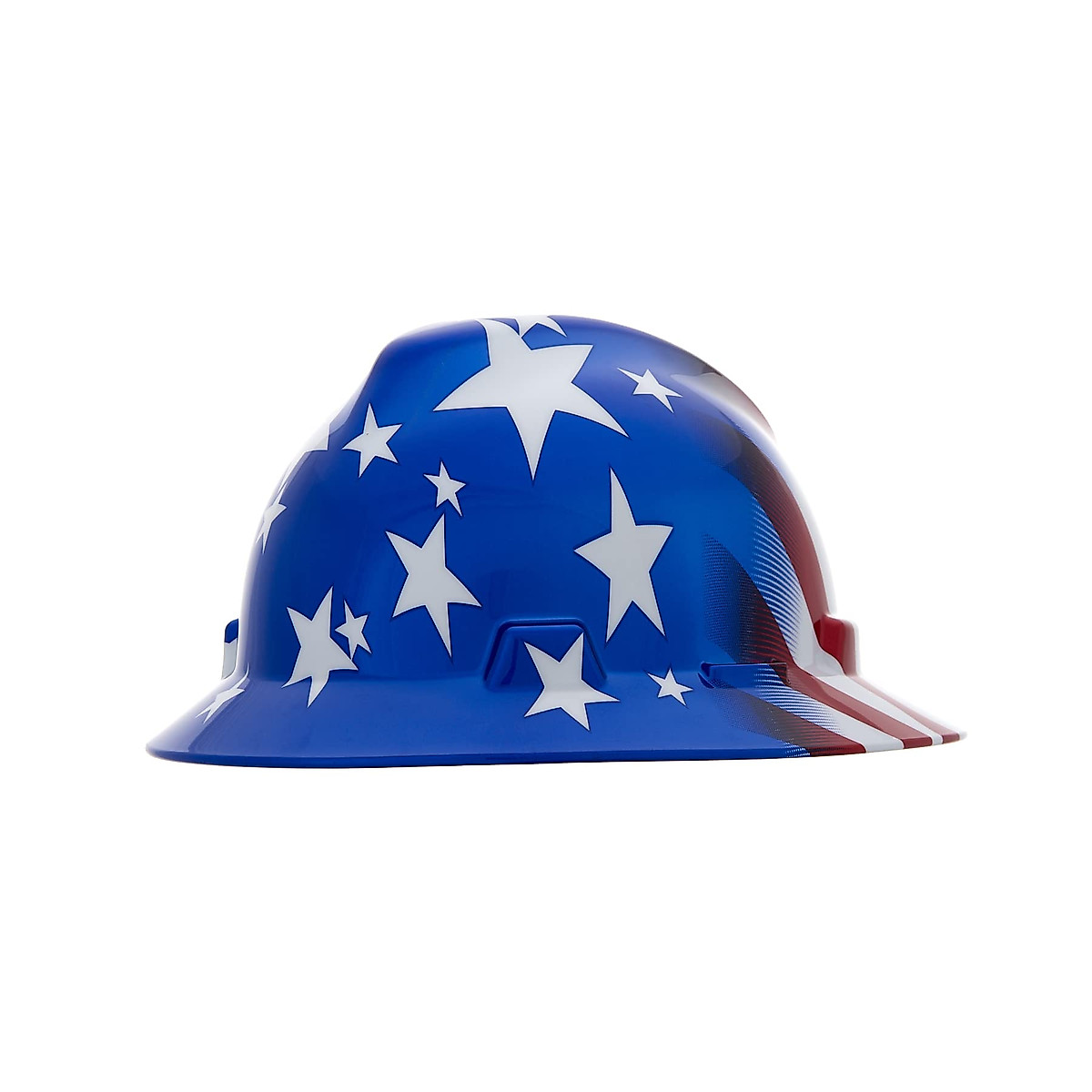 MSA 10071157 Freedom Series V-Gard Full-Brim Hard Hat With Fas-Trac III Ratchet Suspension, Polyethylene Shell, Self Adjusting Crown -Straps Standard Size in Stars & Stripes